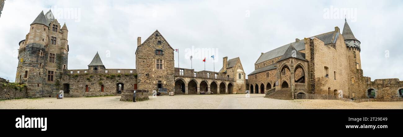 Panoramic of the interior of the medieval castle of Vitre. Ille-et ...