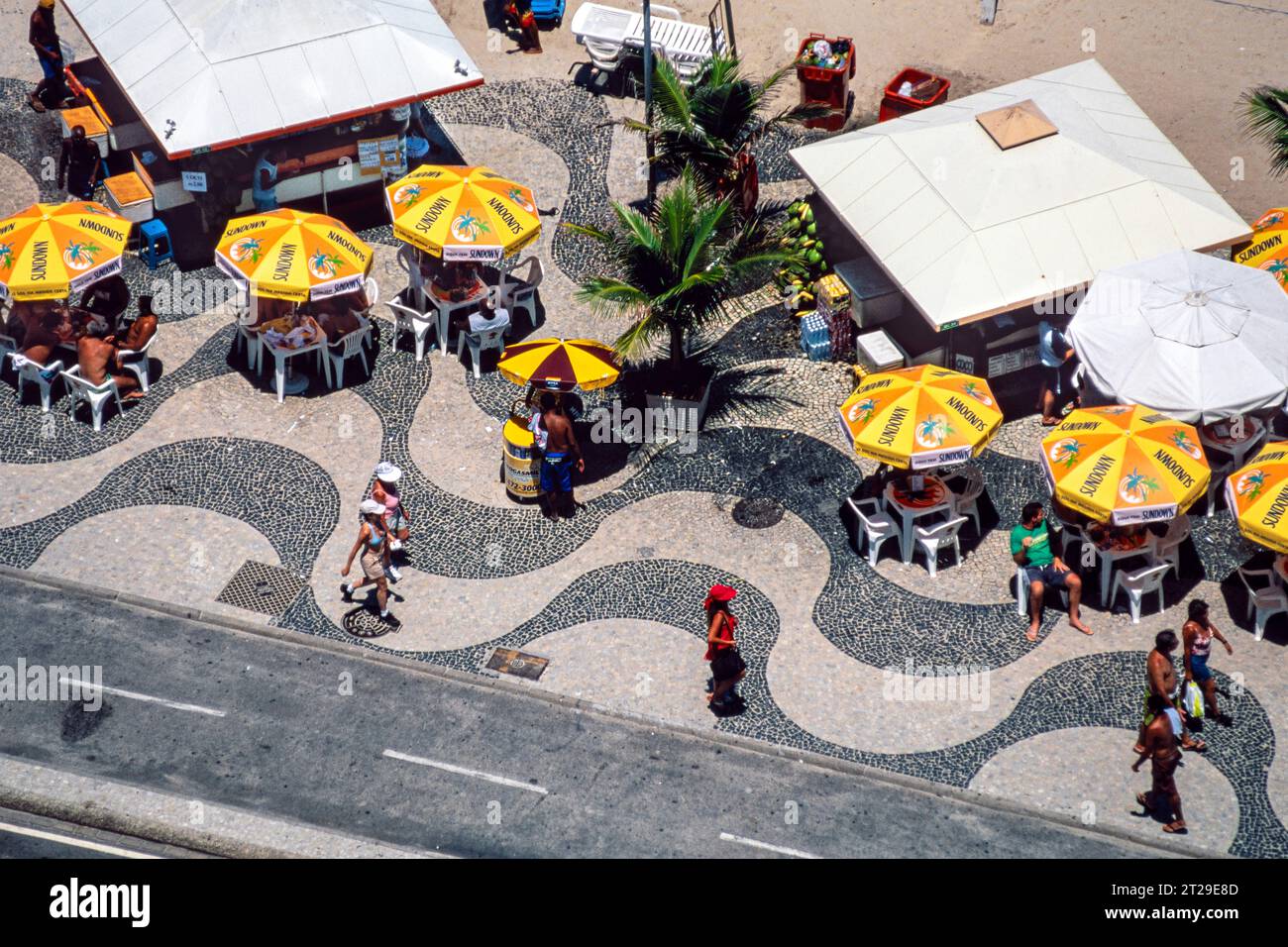 Restaurants and people on Avenido Atlantica, Copacabana Beach, Rio de ...