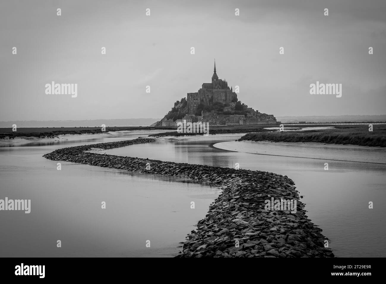 View from Point de Vue to the Abbey of Mont Saint-Michel in black and ...
