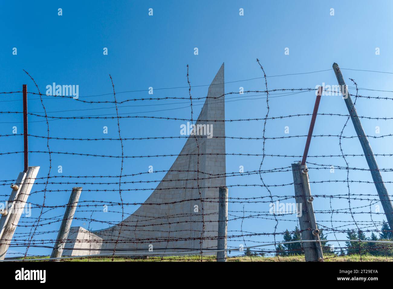 Barbed wire fence around former Natzweiler-Struthof concentration camp ...
