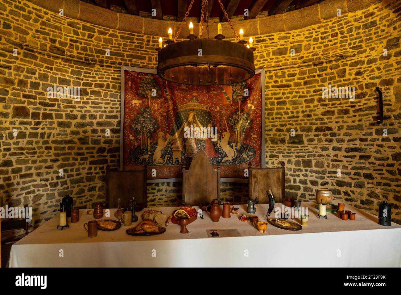 Medieval kings' banquet at the castle of Fougeres. Brittany region ...