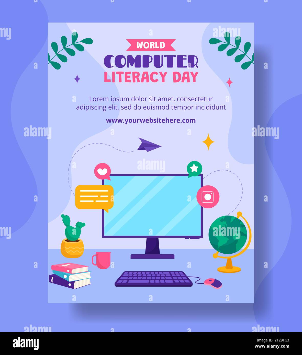 Computer Literacy Day Vertical Poster Illustration Flat Cartoon Hand ...