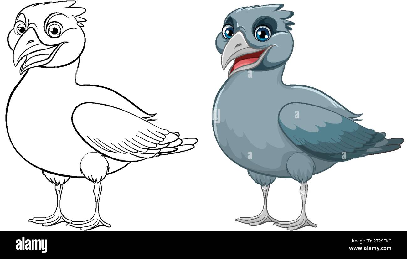 A vector cartoon illustration of a bird standing with its wings open ...