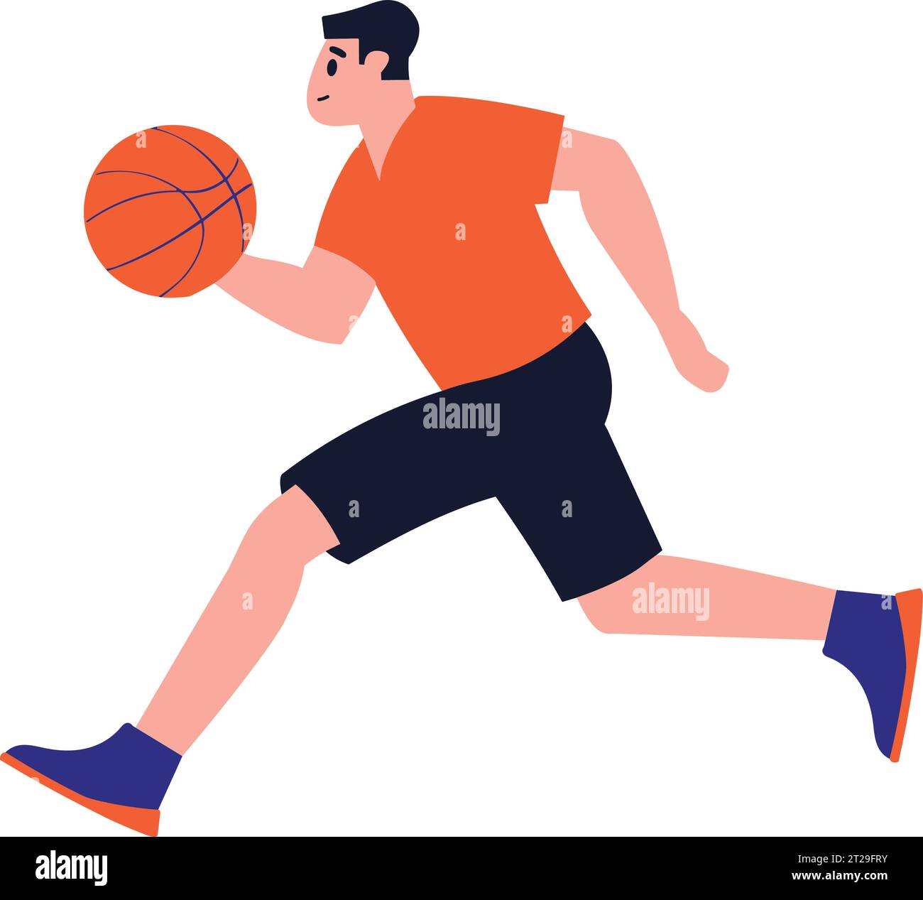 Hand Drawn Basketball player character playing basketball in flat style ...