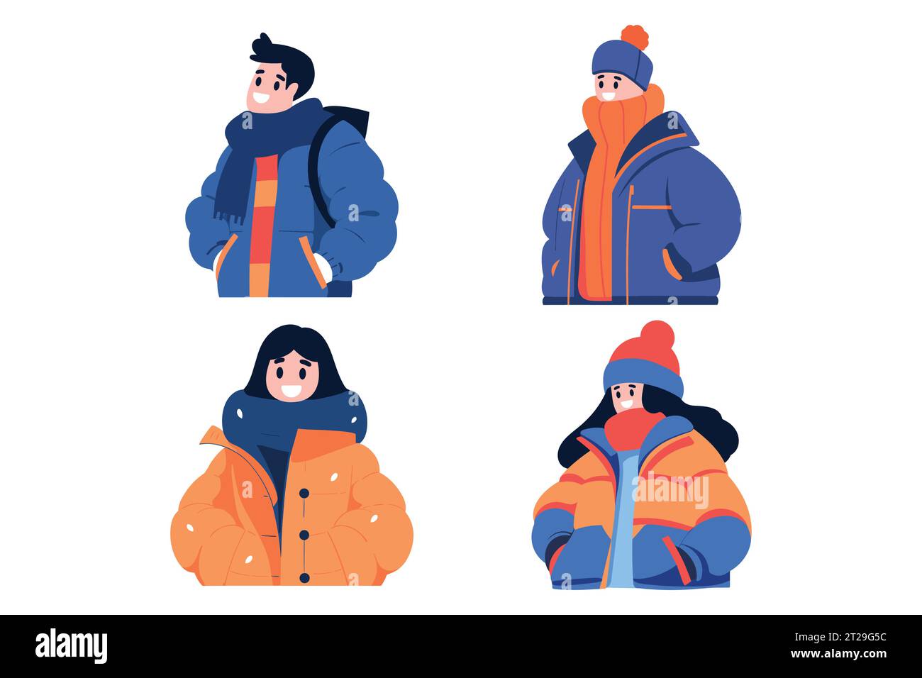 Hand Drawn Characters with sweaters in winter in flat style isolated on ...