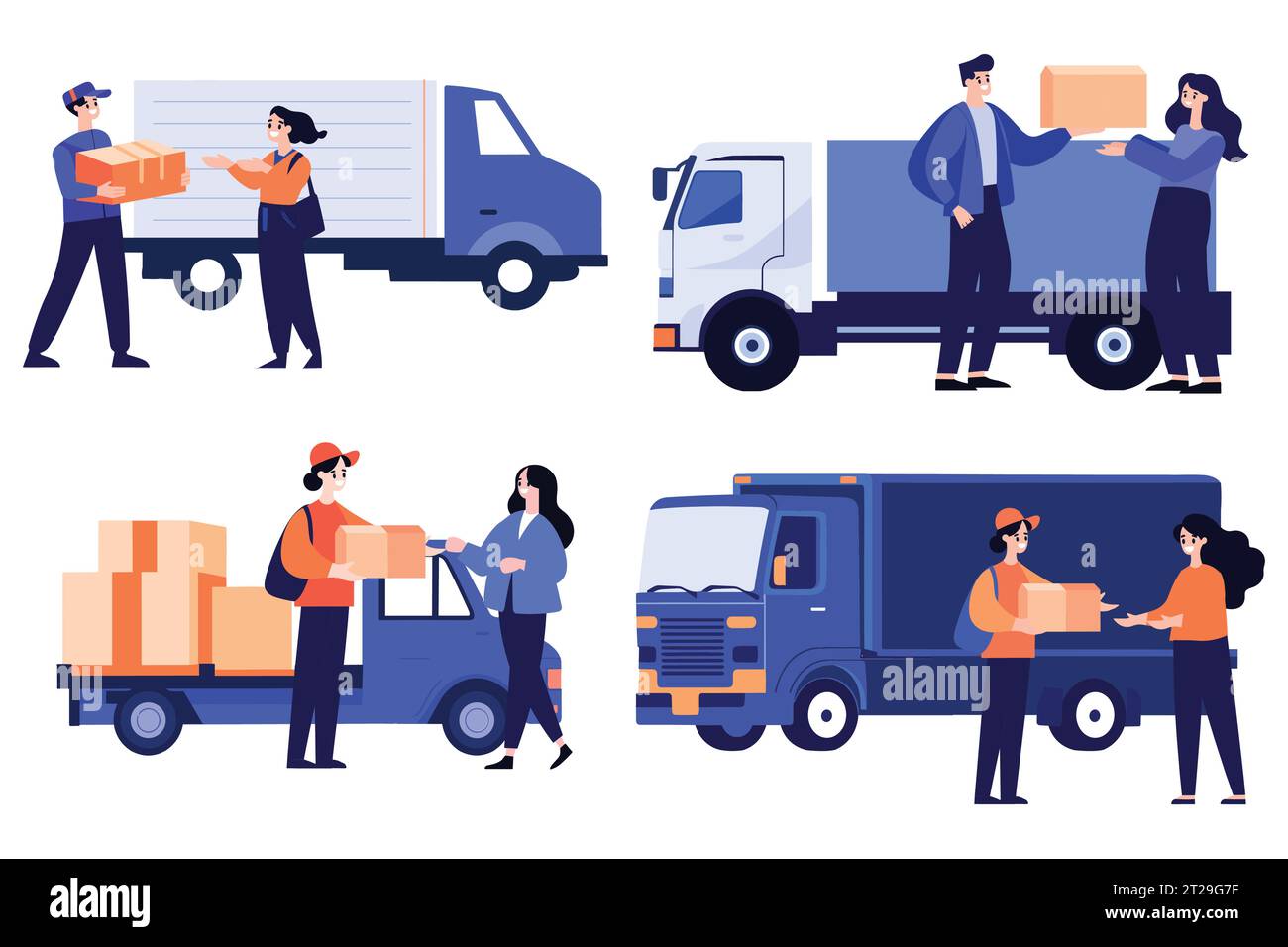Hand Drawn Delivery man with delivery truck in flat style isolated on ...