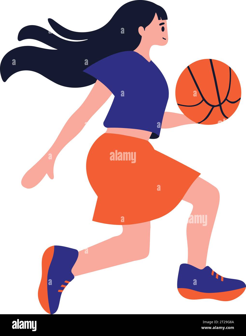 Hand Drawn Basketball player character playing basketball in flat style ...