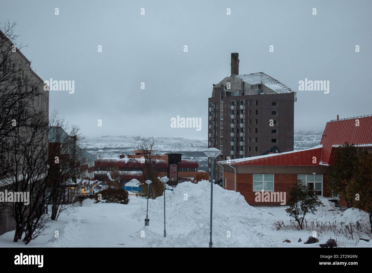 The old city in Kiruna, Norrbotten in Swedish Lapland. Photographed 17 ...