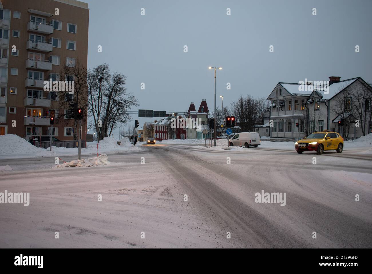 The old city in Kiruna, Norrbotten in Swedish Lapland. Photographed 17 ...