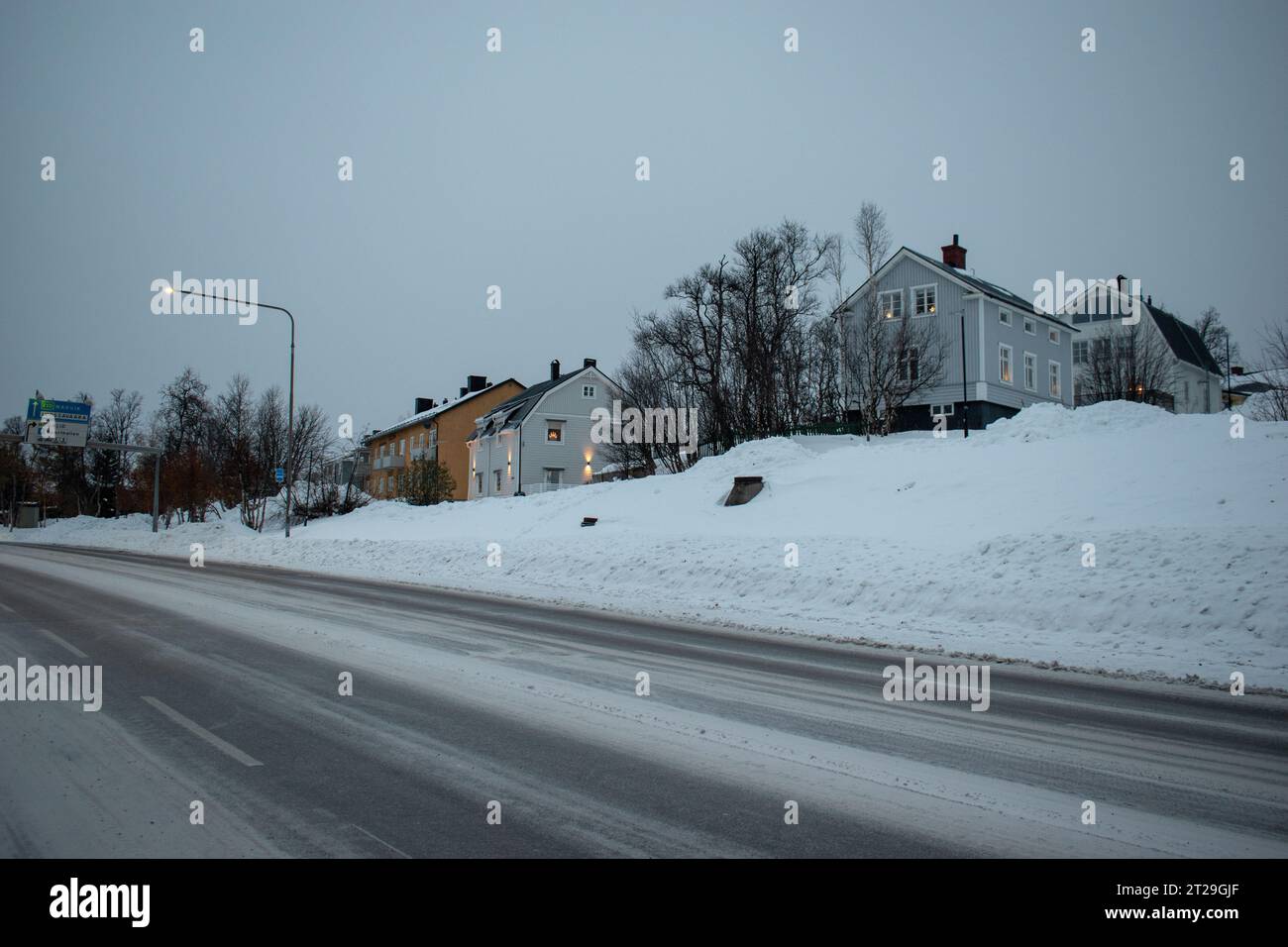 The old city in Kiruna, Norrbotten in Swedish Lapland. Photographed 17 ...