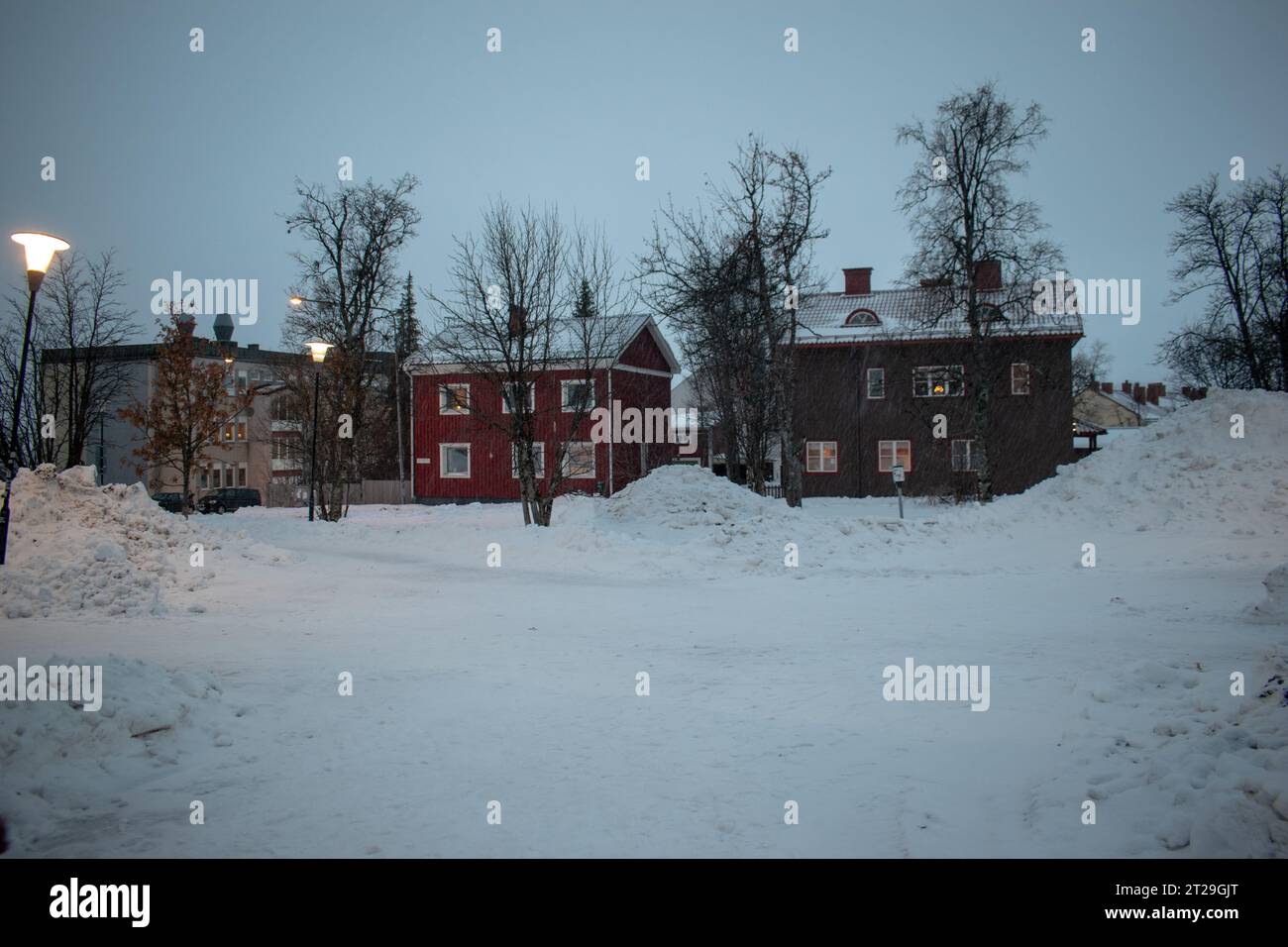 The old city in Kiruna, Norrbotten in Swedish Lapland. Photographed 17 ...