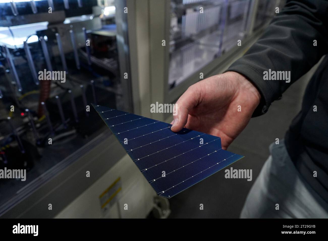 A broken solar panel is seen inside the Hanwha Qcells Solar plant ...