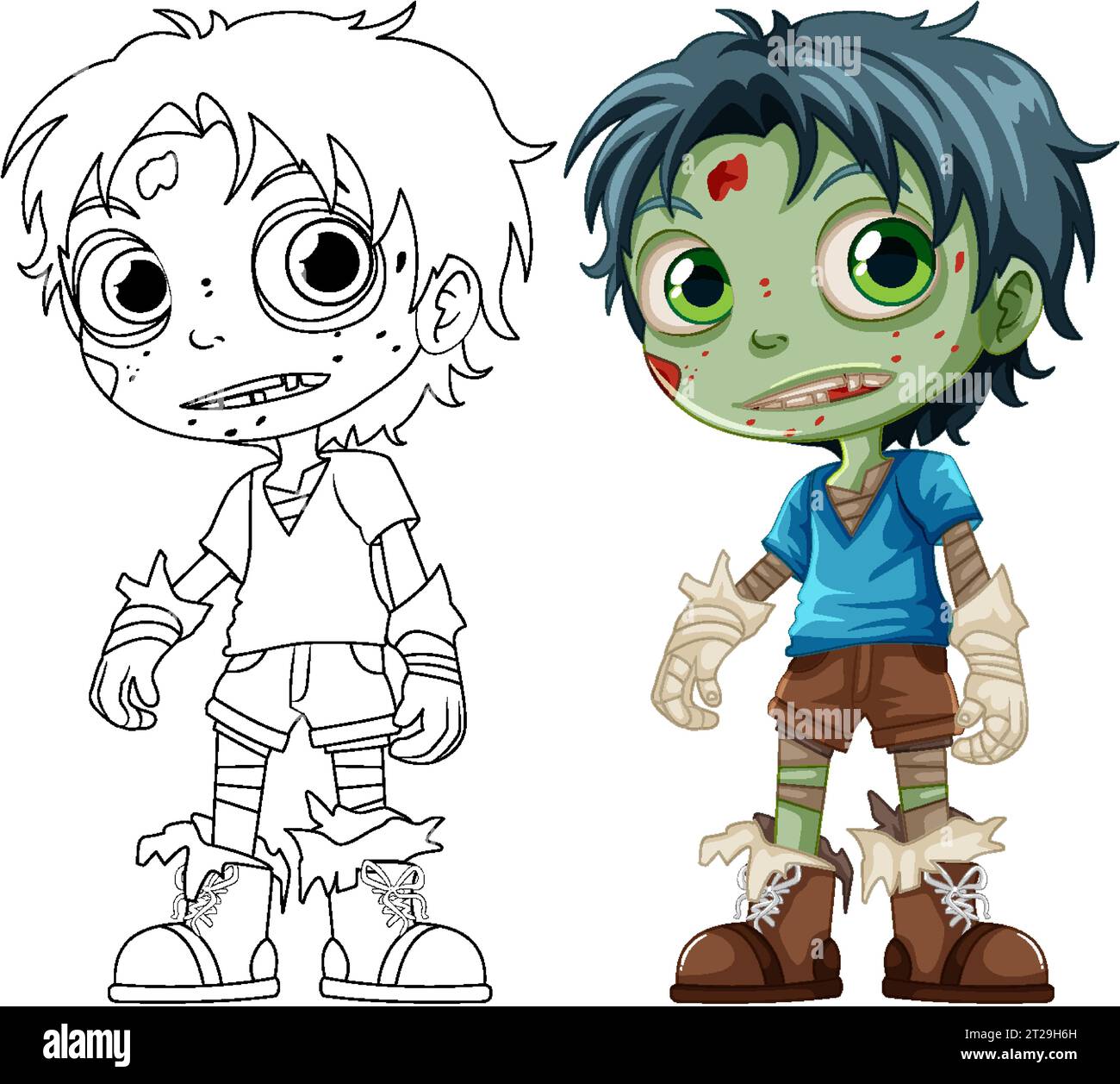A vector cartoon illustration of a male zombie with green skin and ...