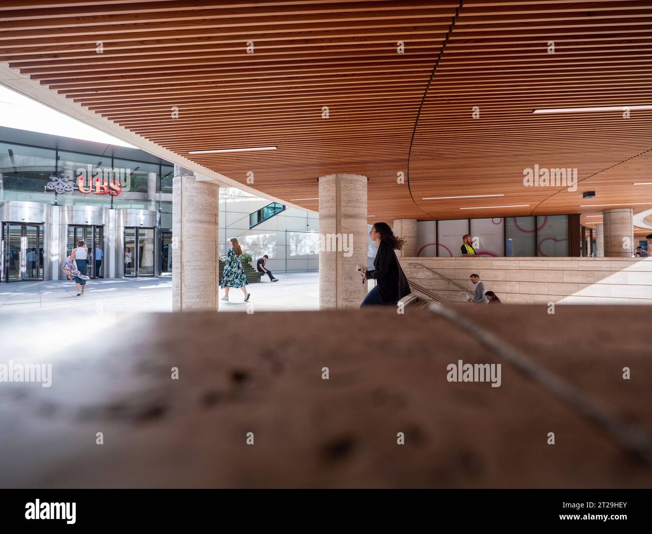 UBS bank Broadgate centre London, with steps leading up to entrance ...