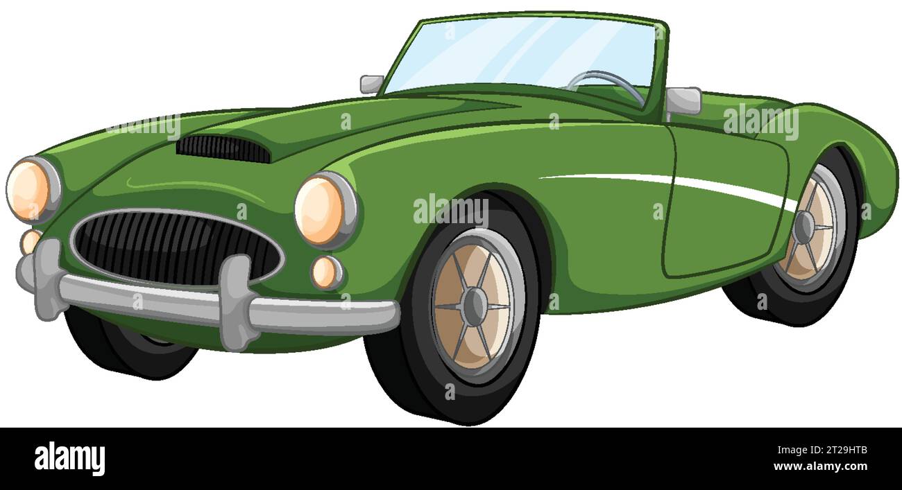 A cartoon illustration of a vintage green convertible car isolated on a ...