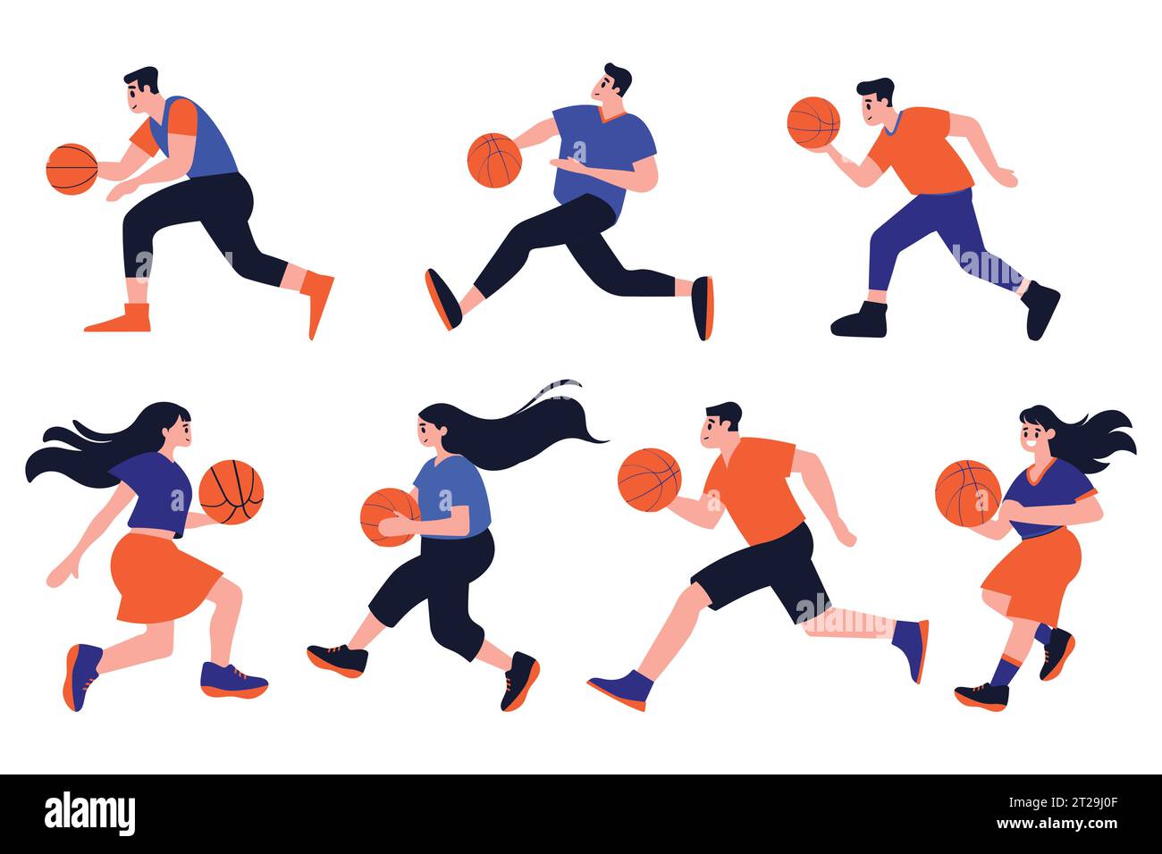 Hand Drawn Basketball player character playing basketball in flat style ...