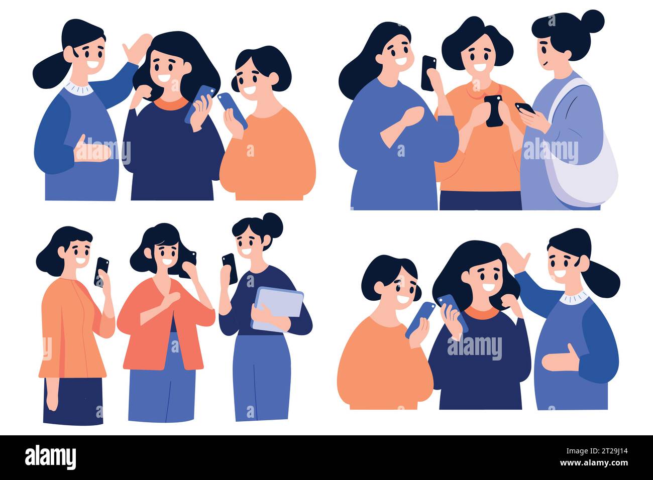 Hand Drawn A group of friends characters are standing and talking in ...