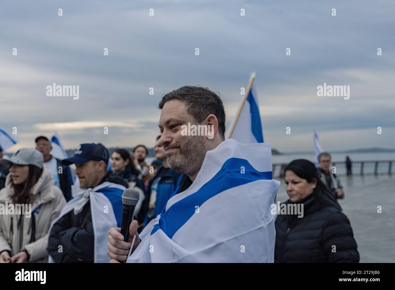 Seattle, United States. 17th Oct, 2023. Israel speakers at the rally ...