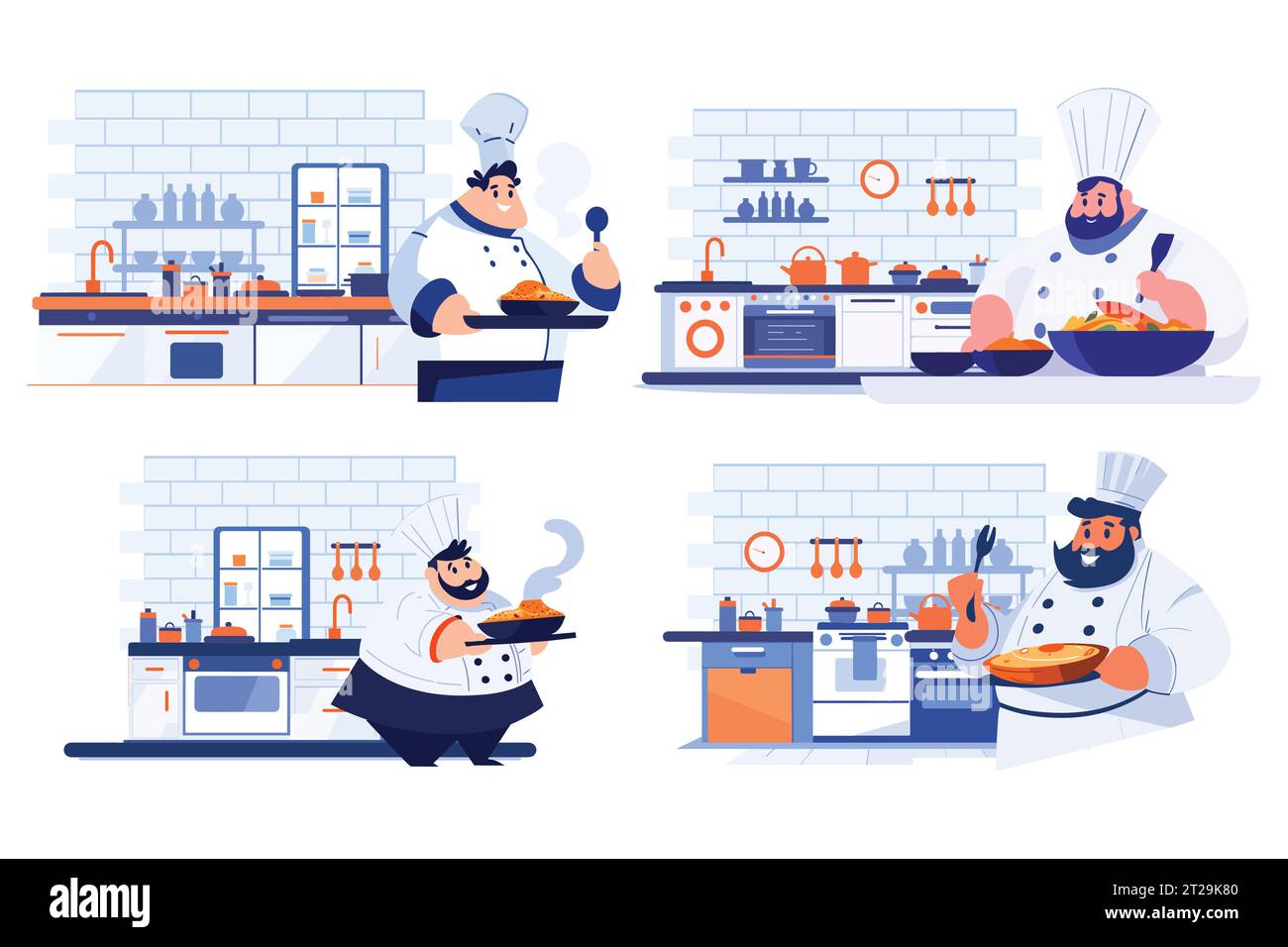 Hand Drawn Chef is cooking in the kitchen in flat style isolated on ...