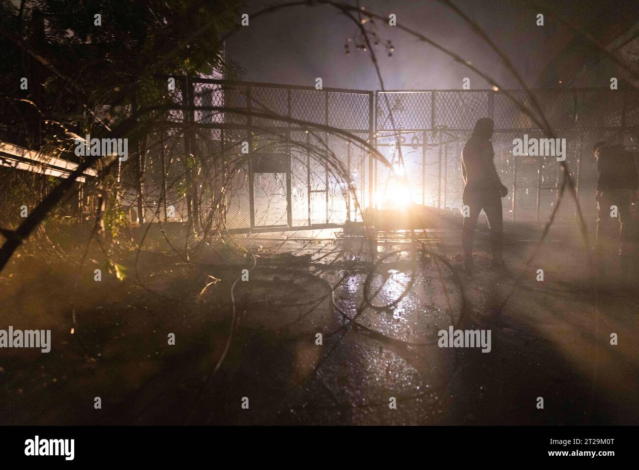 Awkar, Lebanon. 18th Oct, 2023. Demonstrators near the barrier after ...