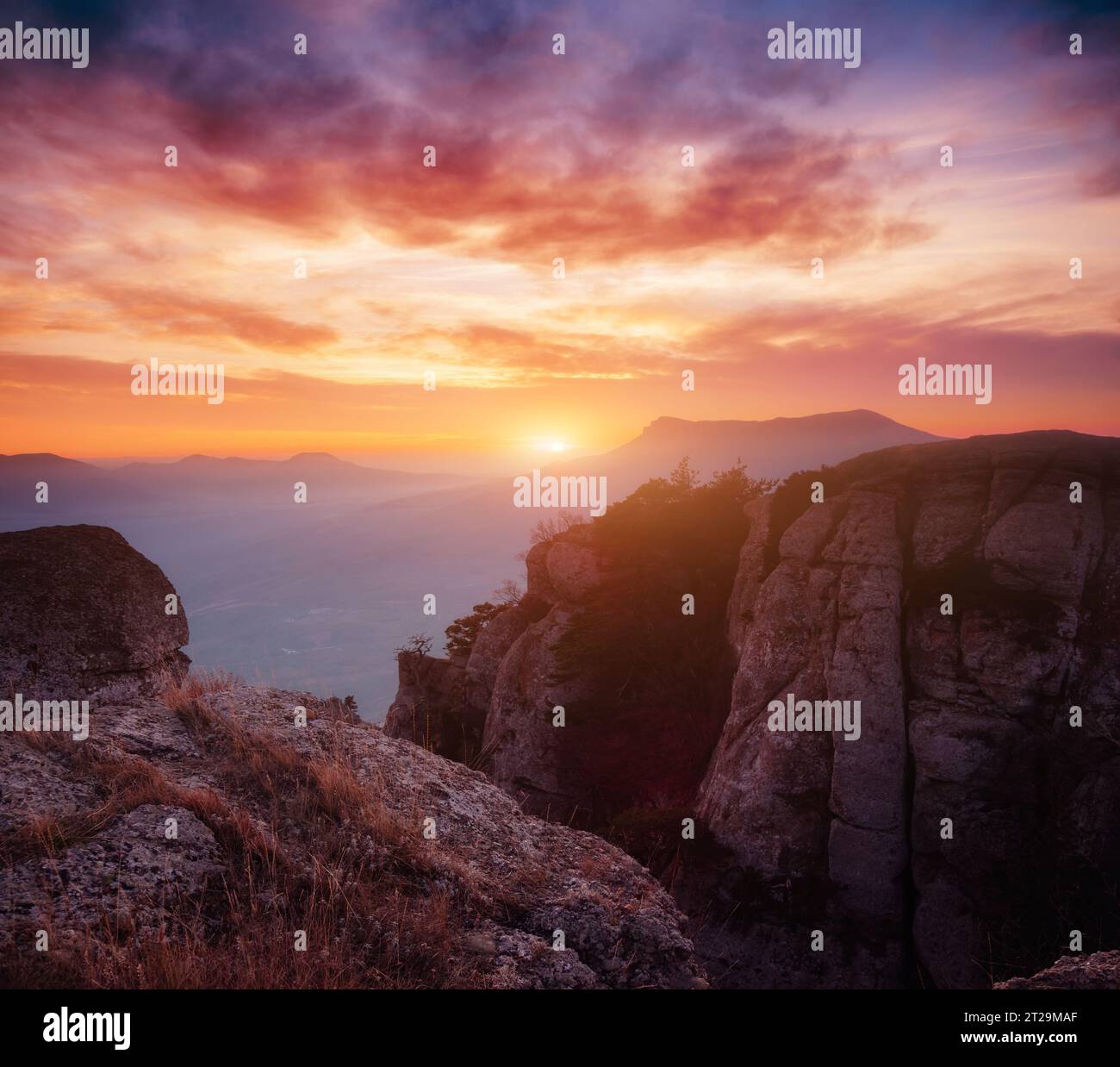 Stunning image of the fantastic cliff in the evening light. Picturesque ...
