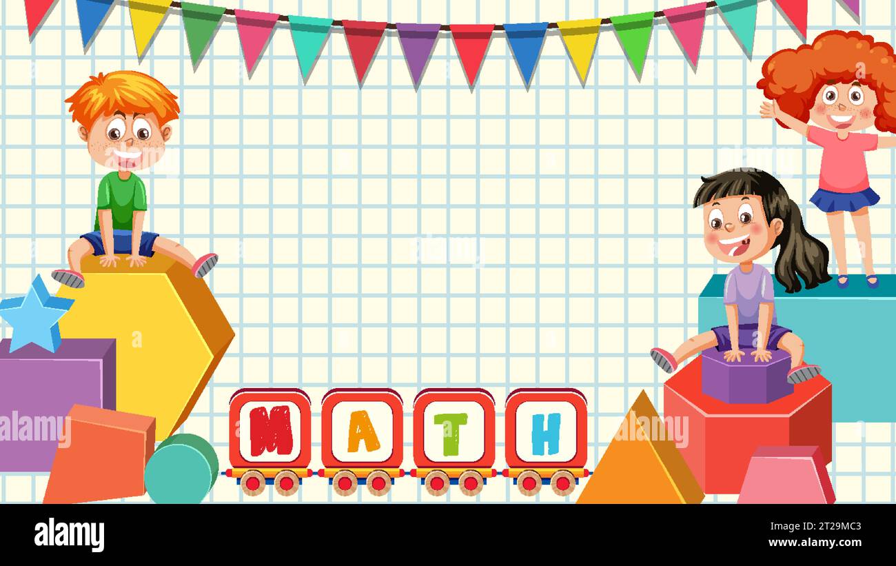 Children Learning Math Shapes with Notebook on Checkered Background ...
