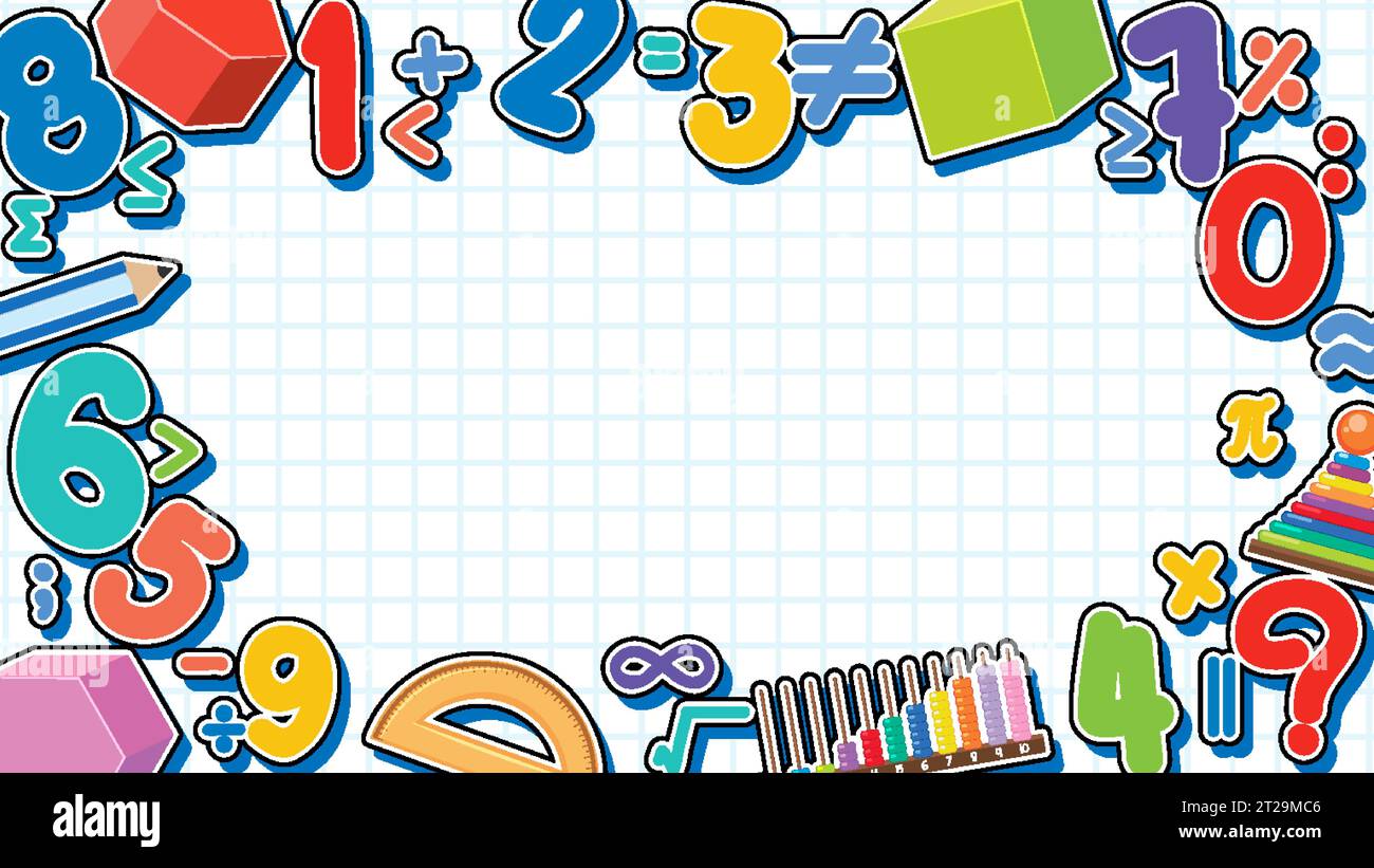 Math Border Notebook with Checkered Background and Math Objects ...