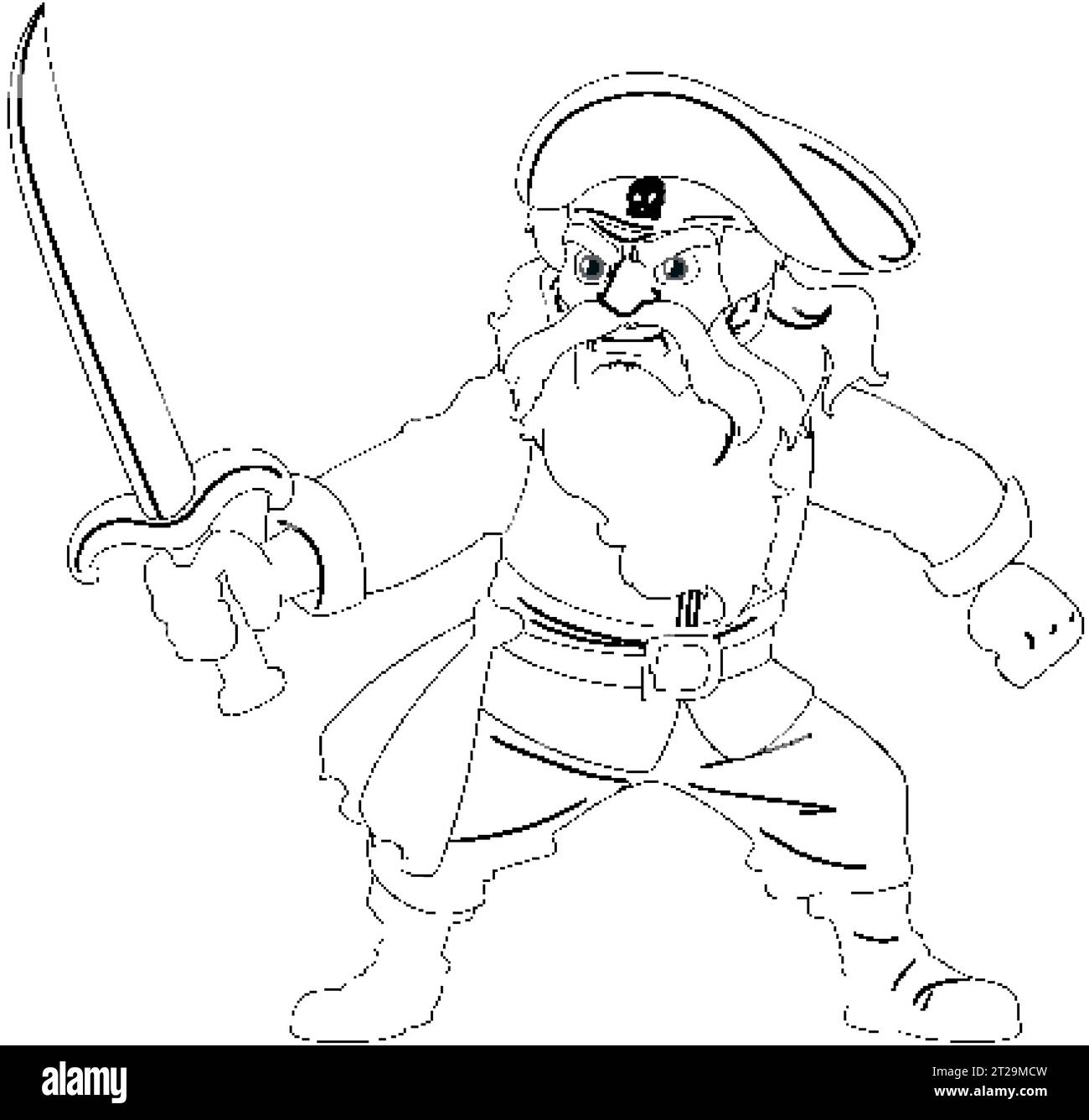 Vector illustration of a pirate cartoon holding a sword, engaged in a ...