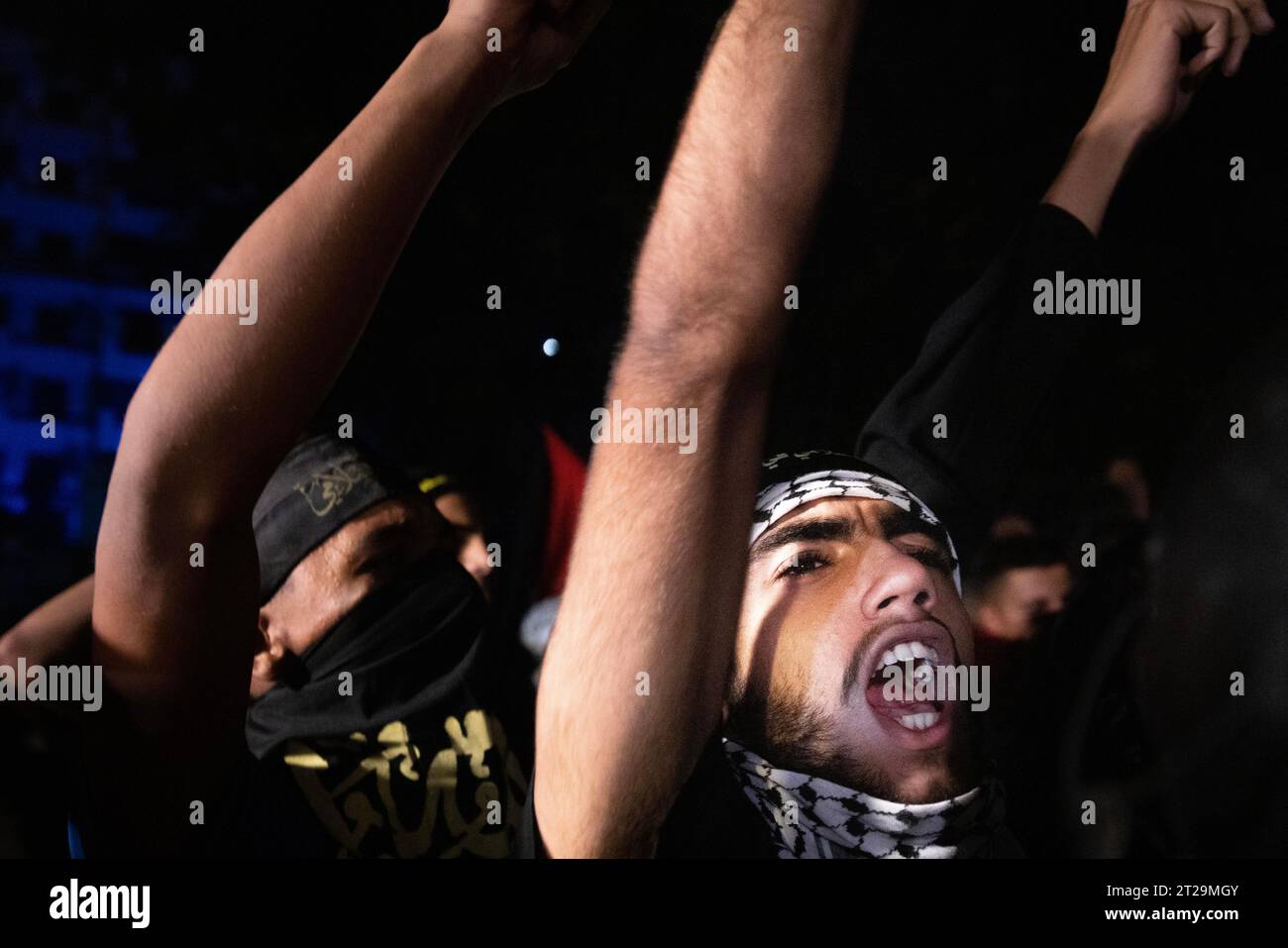 Awkar, Lebanon. 18th Oct, 2023. Demonstrators chanting during a protest ...