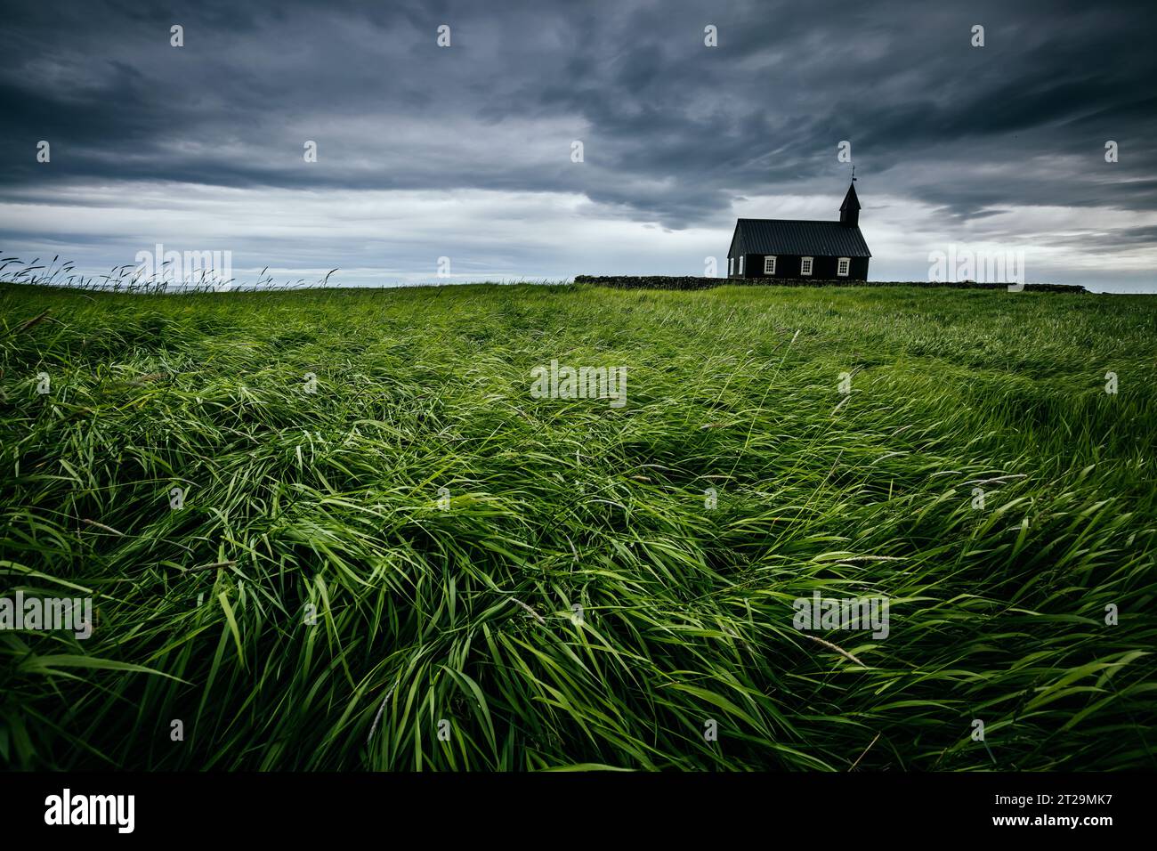 Scenic image of lonely Budakirkja christian church. Location hamlet of ...