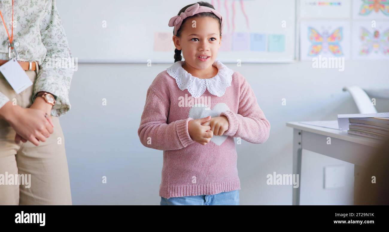 Girl child, classroom presentation and speech for oral assessment with ...