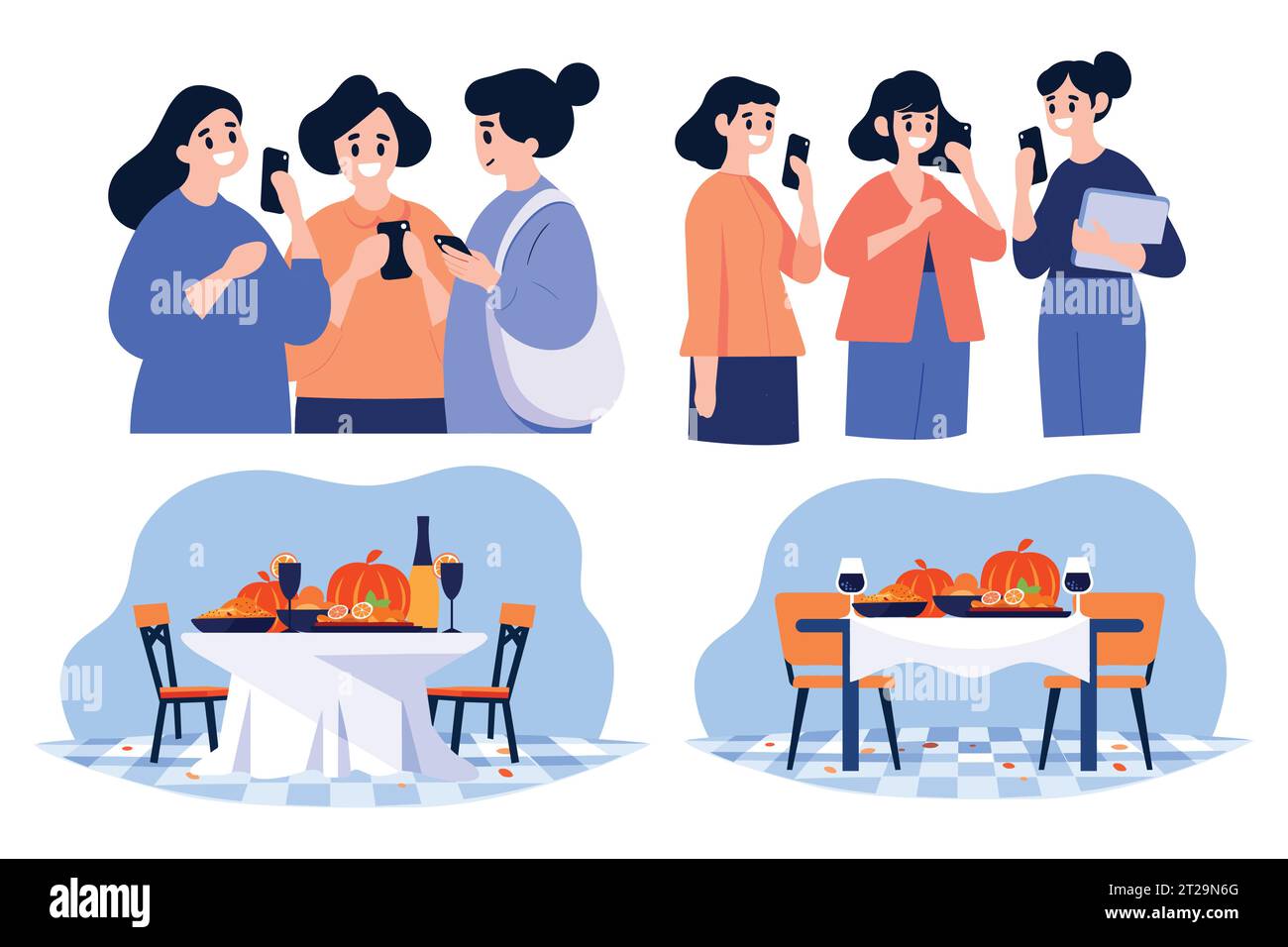 Hand Drawn A group of friends characters are standing and talking in ...