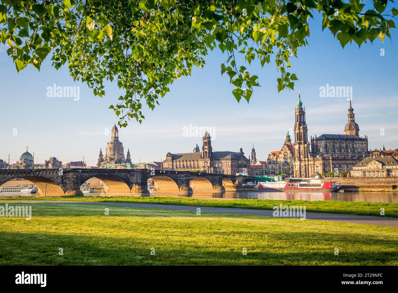 The embankment of ancient city on the Elbe river. Popular tourist ...