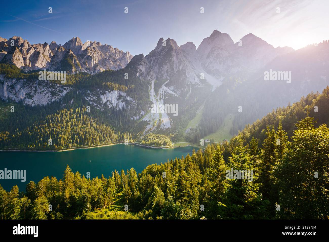 Great azure alpine lake Vorderer Gosausee. Picturesque and gorgeous ...