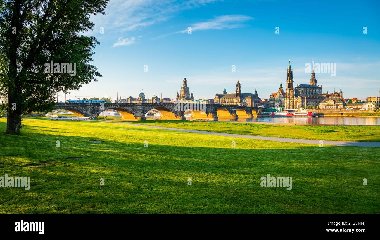 The embankment of ancient city on the Elbe river. Popular tourist ...