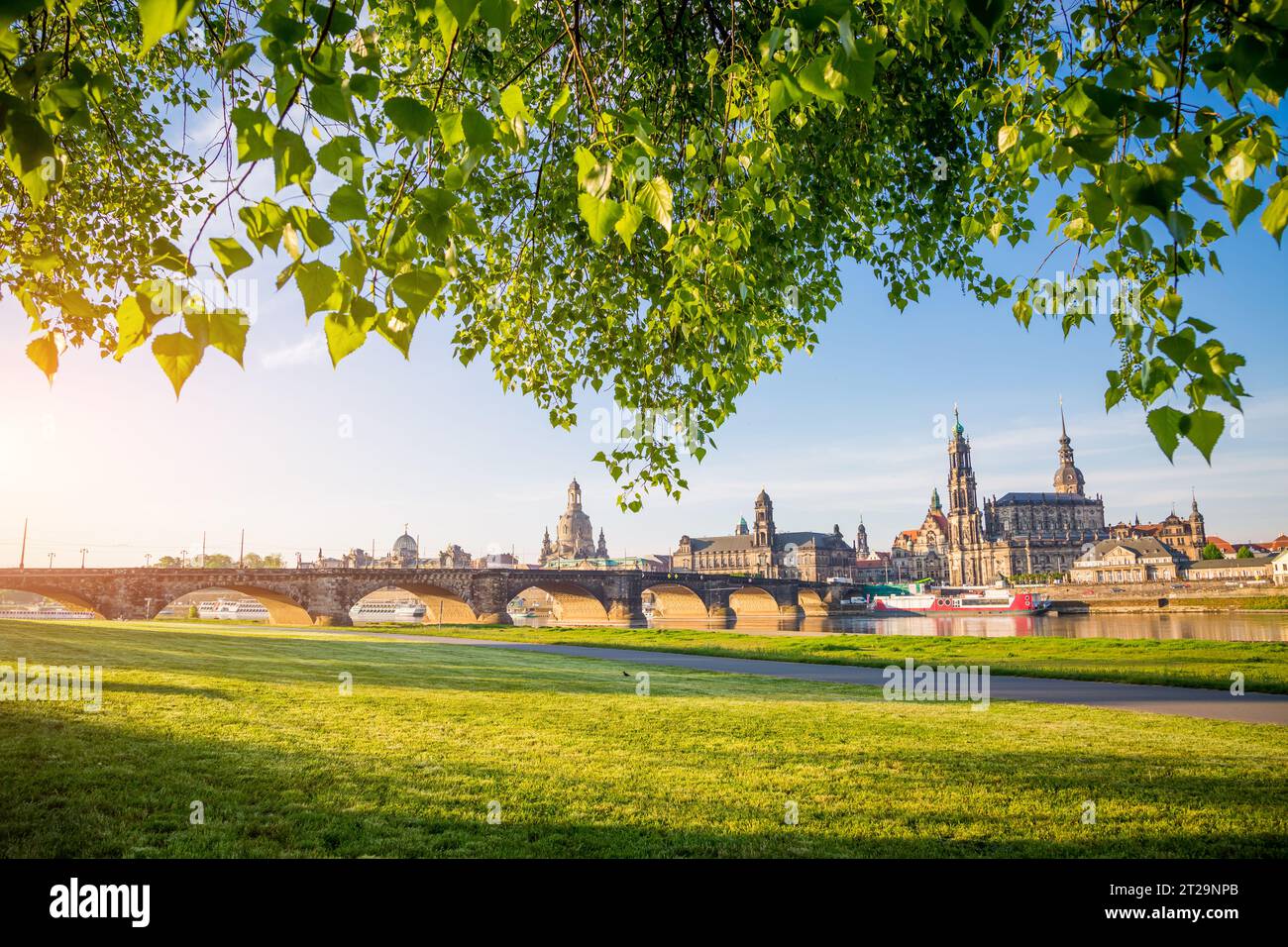 The embankment of ancient city on the Elbe river. Popular tourist ...