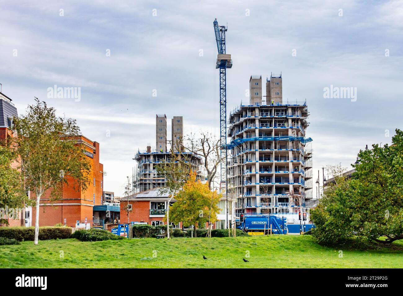 New tower blocks under construction in the centre of Staines-upon ...