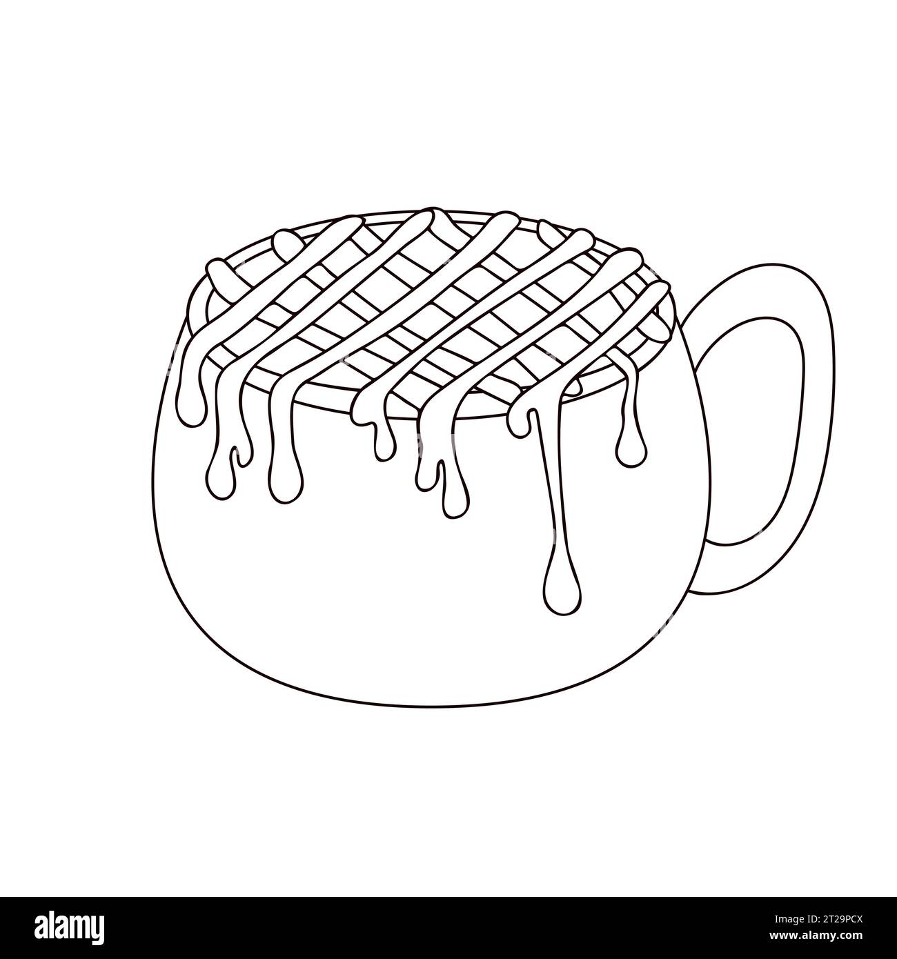 Caramel Macchiato drink in mug. Line art, sketch style. Vector ...