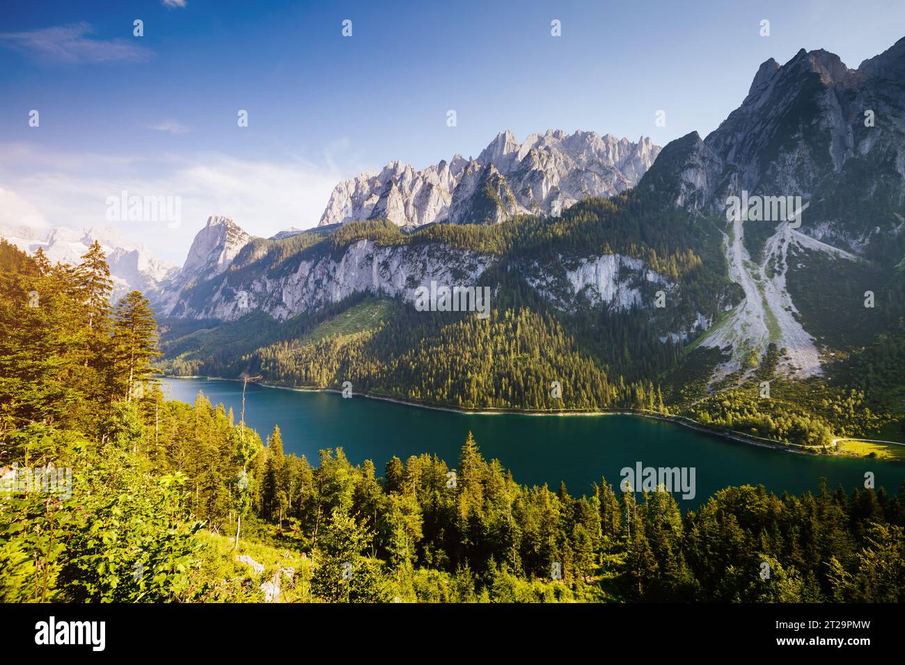 Great azure alpine lake Vorderer Gosausee. Picturesque and gorgeous ...