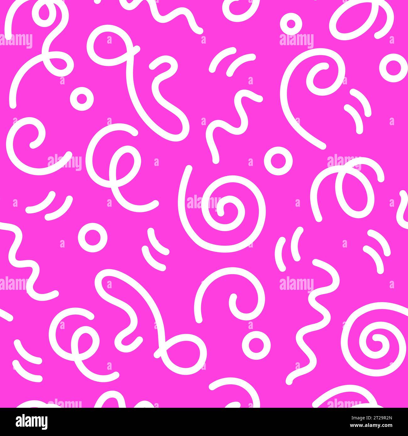 Doodle 90s style seamless pattern on pink background with kid squiggles ...