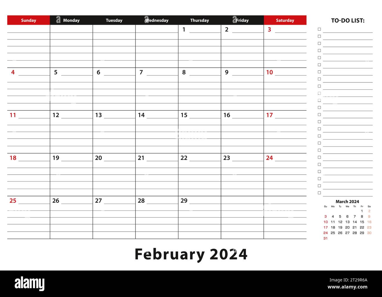 February 2024 Monthly Desk Pad Calendar week starts from sunday, size ...