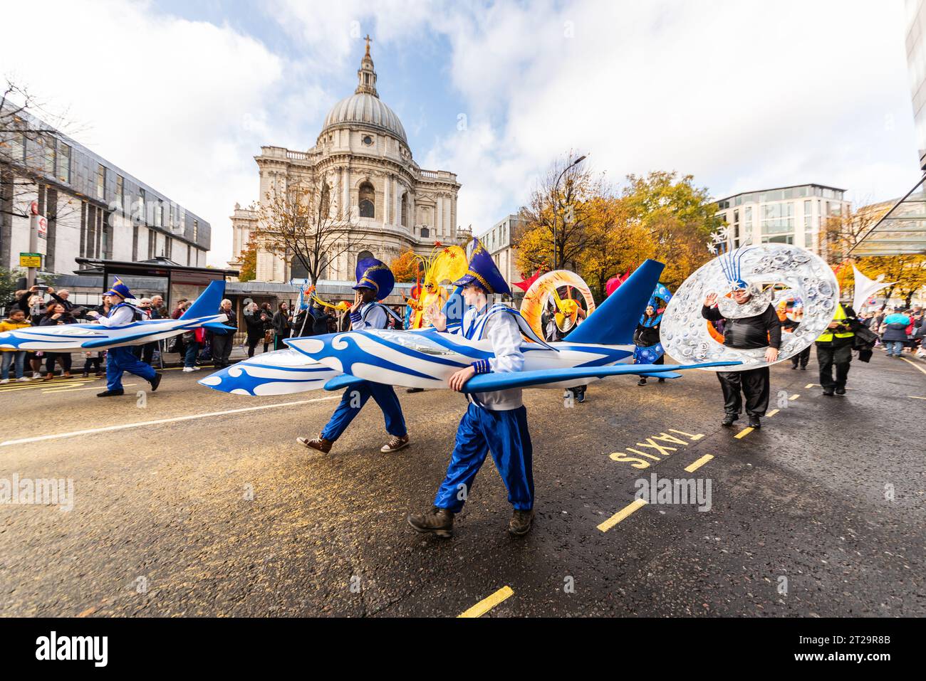 Colourful group with plane costumes in the Lord Mayor's Show parade ...