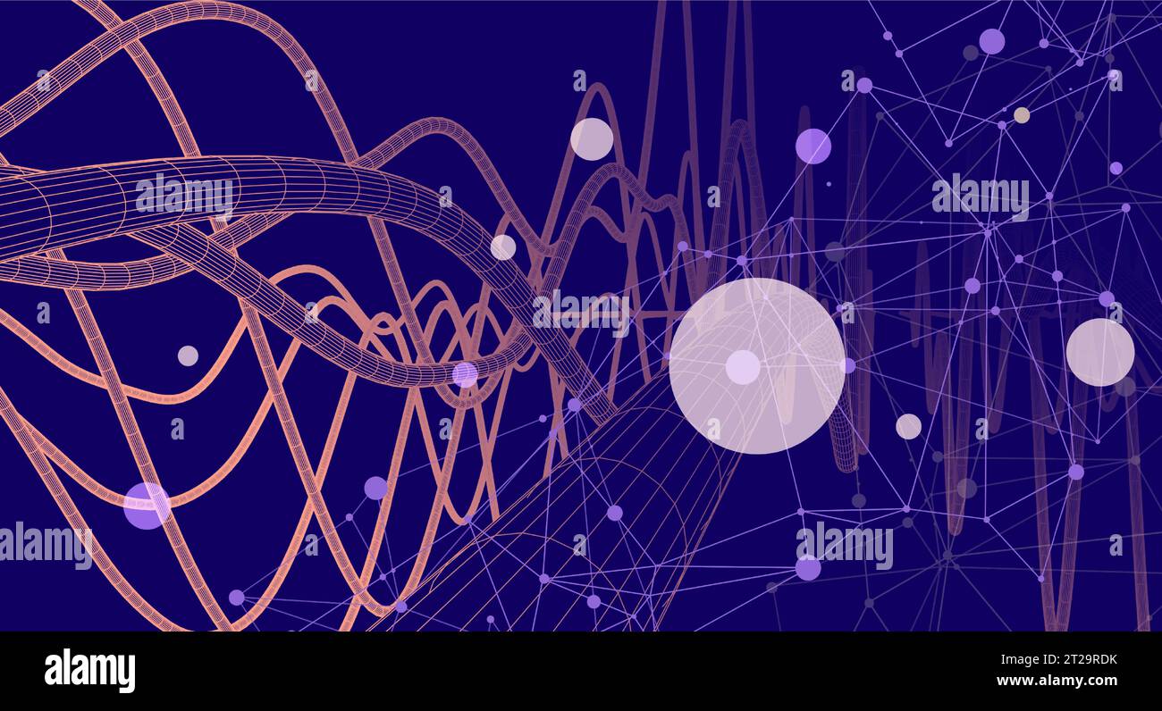 Vector abstract background with a wireframe dynamic pipes, line and particles. Plexus effect ...