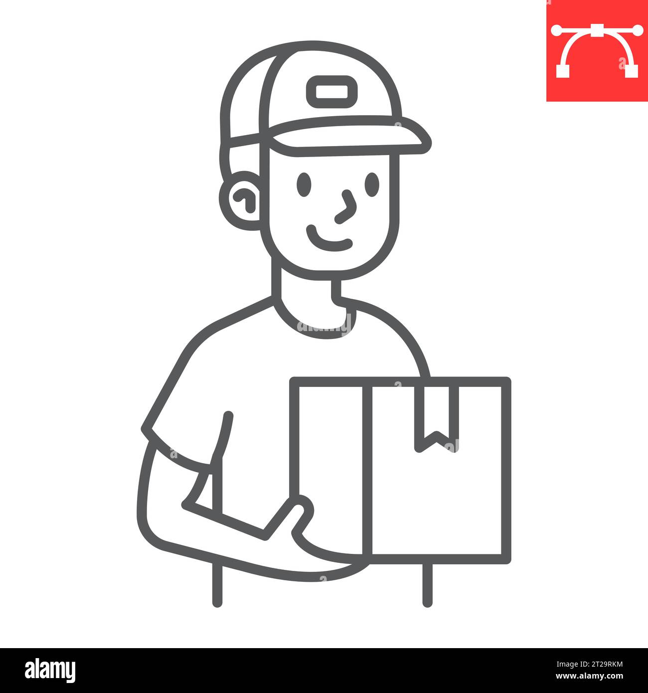 Delivery man line icon, service and courier, delivery man holding ...