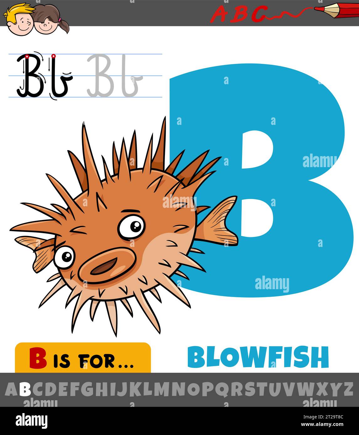 Educational cartoon illustration of letter B from alphabet with wild ...