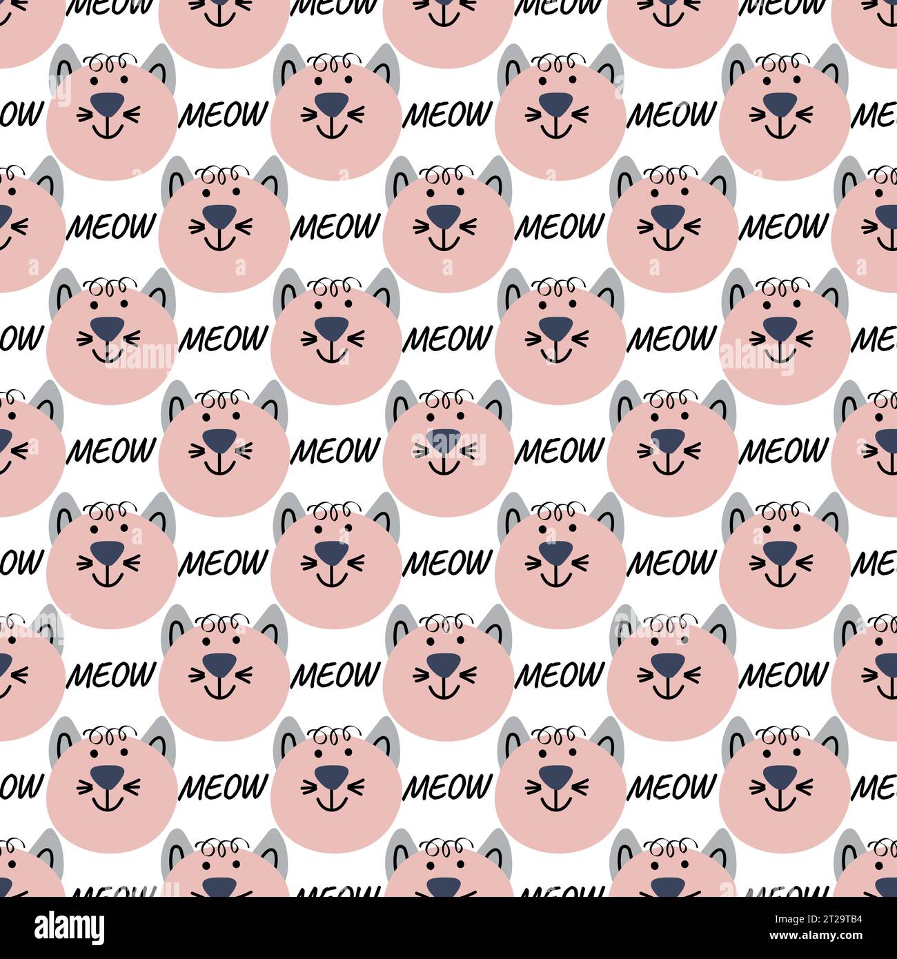 Hand drawn vector seamless pattern of funny cartoon kittens, meow Stock ...