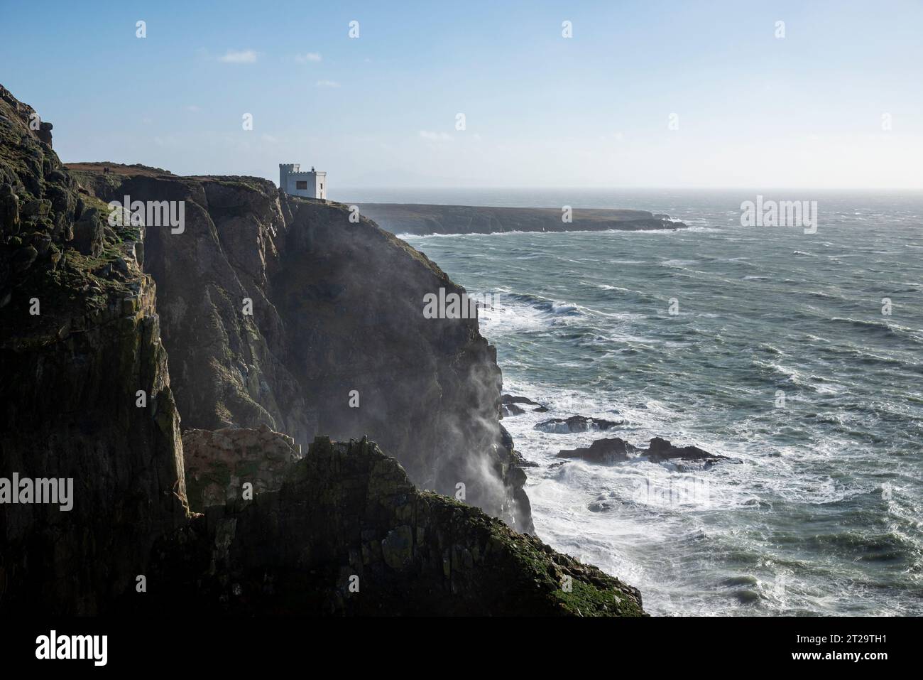 Elin's Tower a folly on the edge of the dramatic cliffs at South Stack ...