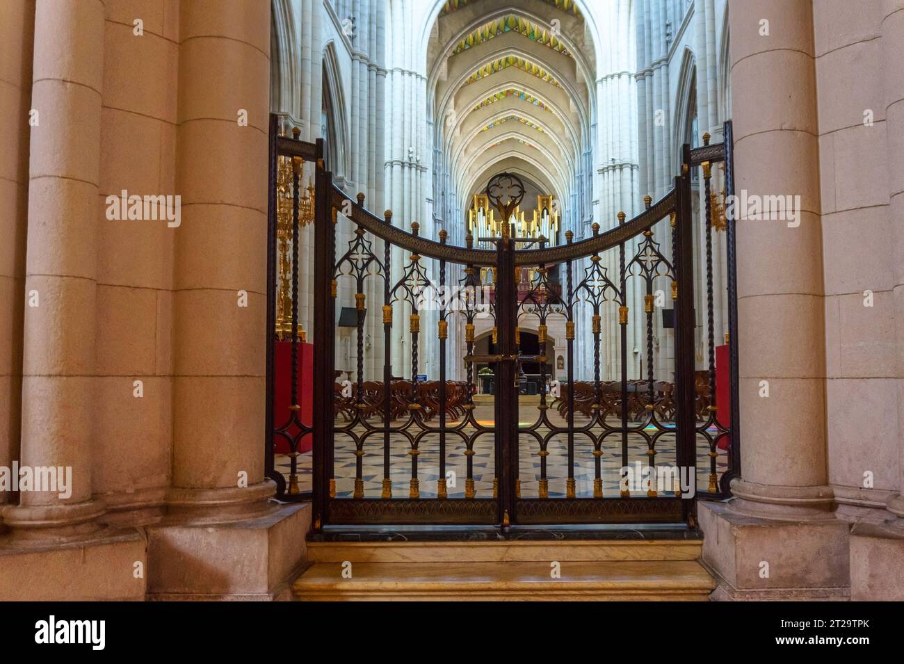 Madrid, Spain, metalwork in a small door or gate inside of the Almudena ...