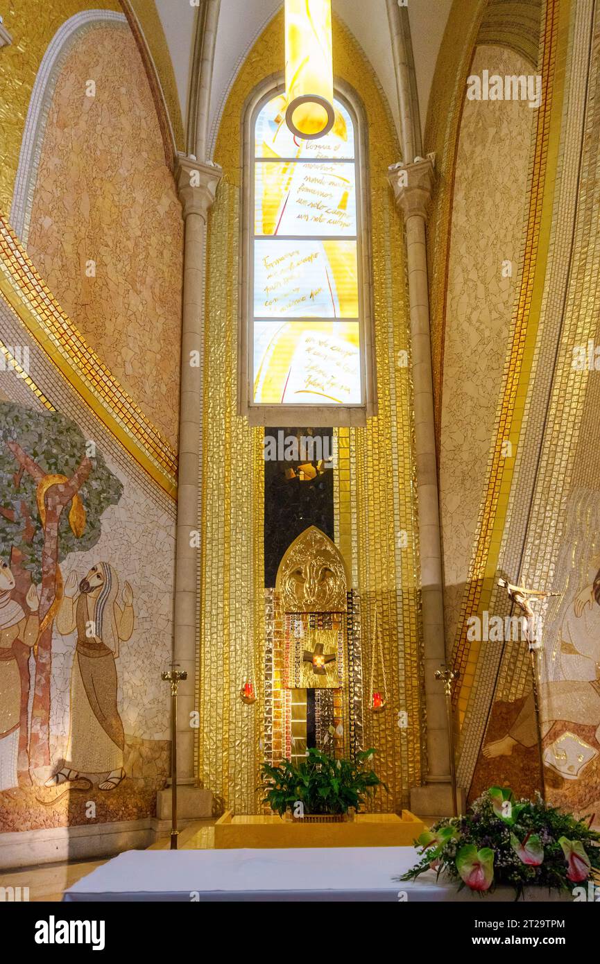 Madrid, Spain, architecture and wall decoration inside of the Almudena ...