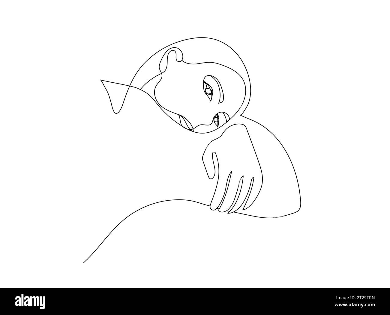 Vector Minimalist Style Portrait Line Woman Hand Drawn Abstract